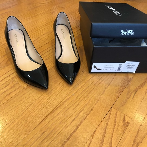 Coach | Shoes | Coach 85 Black Patent Leather Kitten Heeled Pumps ...